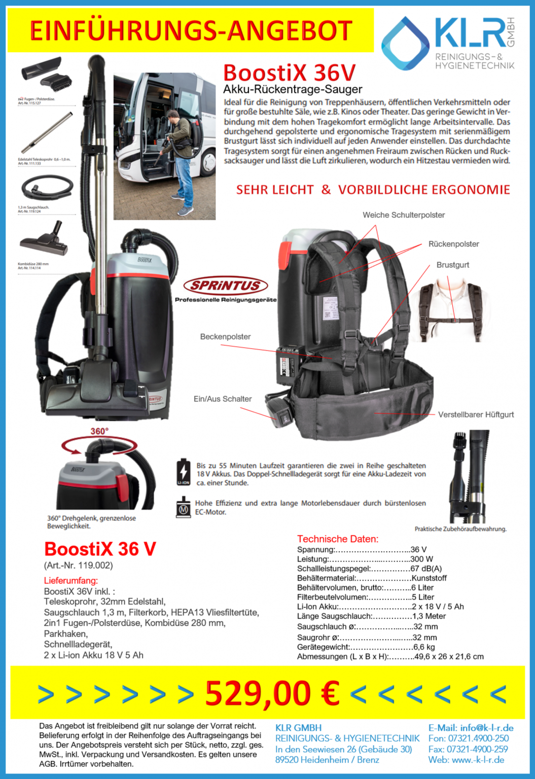 Sprintus Rückensauger Aktion BoostIX 36V - KLR GmbH Reinigungs ...